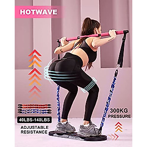 HOTWAVE Portable Home Gym with 16 Fitness Accessories,Pushups Board with Resistance Band,Ab Roller for Abs Workout,Pilates Bar Kit,All-in-One Exercise System for Man and Women