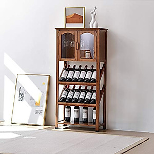 WITANHURST Mini Home Bar Cabinet with Wine Glass Storage, Bamboo Wine Cabinet Bar Furniture Wine Storage Racks Shelf Bottles Holder Organizer, Wine Glass Rack Holds 6 Stemmed Wine Glasses