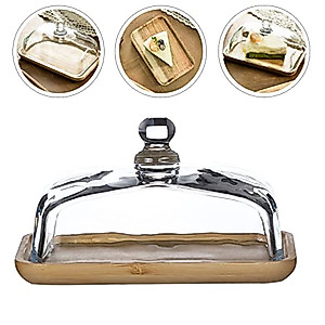 Bamboo Butter Dish with Glass Lid- 18X12X10CM Clear Butter Tray for Refrigerator& Counter for Butter, Block of Cream Cheese& Serving Dish ( Bamboo Tray )