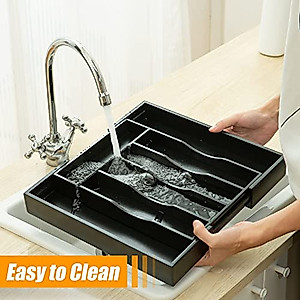 Bellsal Black Silverware Organizer 2 PIECE Kitchen Drawer Organizer Expandable Bamboo Utensil Holder Cutlery Tray