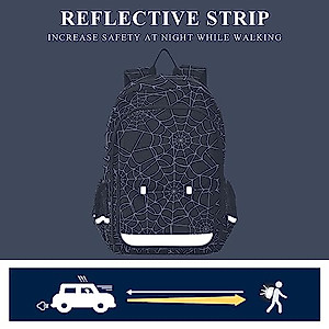 Glaphy Spiderweb Halloween Black Backpack School Bag Lightweight Laptop Backpack Students Travel Daypack with Reflective Stripes