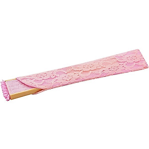 Womens Multi Color Handmade Cotton Lace Folding Hand Fan (Black-A) (Pink)