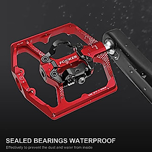 FOOKER MTB Mountain Bike Pedals, Dual Function Flat and Pedal,3 Sealed Bearing Flat Platform Compatible with Clipless Pedal Aluminum 9/16" Pedals with Cleats for Road Mountain BMX MTB