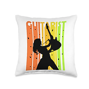 Girls and Rock and Roll Girl Play The Electric Guitar-Rock and Roll Throw Pillow, 16x16, Multicolor