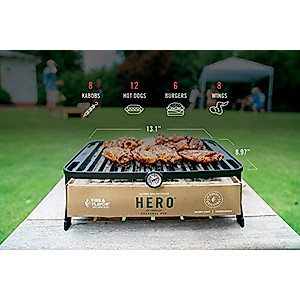 Fire & Flavor Hero Grill System - Ultra-Portable Grill for Camping, Tailgating, and BBQ on the Go - Tabletop Charcoal Grill Set Comes with Spatula, Thermometer, and Cutting Board