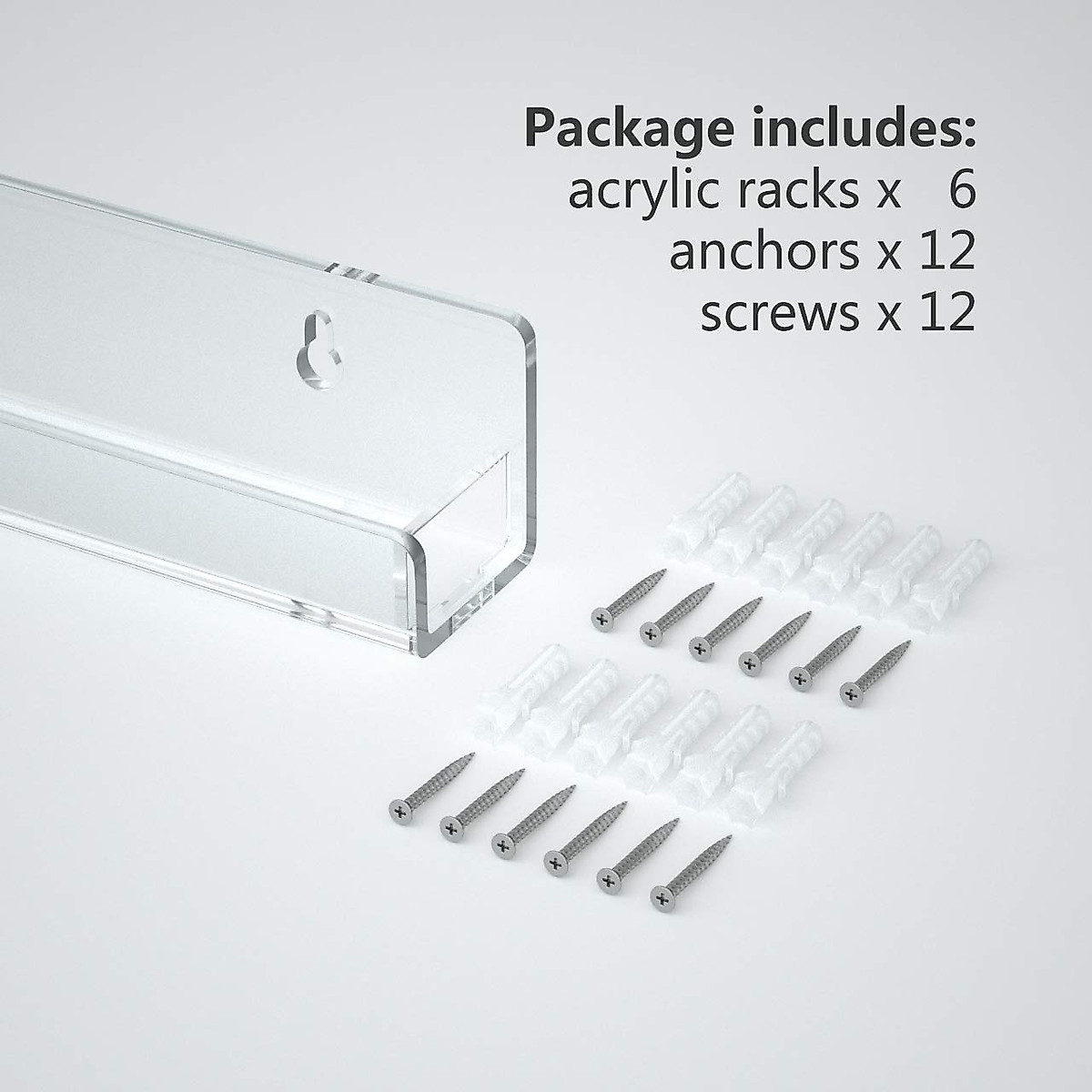 NIUBEE 6 Pack Nail Polish Rack Wall Mounted Shelf with Removable Anti-slip End Inserts, Clear Acrylic Nail Polish Organizer Display 90 Bottles