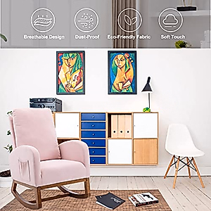 Nursery Rocking Chair,Upholstered Fabric Accent Armchair,Wooden Padded Seat with 2-Side Pocket,Nursing Chair with Rubber Wood Legs,Glider Chair for Nursery,Living Room,Home Office (Pink)