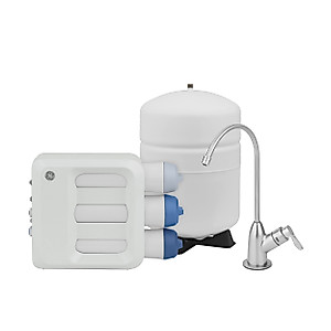 GE 3 Stage Reverse Osmosis Under Sink Water Filtration System with Faucet & Filters | Reduces 95+ Impurities including Lead, Chlorine, Arsenic | Filters FQ18PN, FQ18MN |GXRQ18NBN