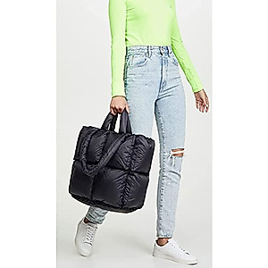 Puffer Tote Bag, Trendy Luxury Chic Quilted Cotton Padded Designer Handbags for Women, Winter Soft Puffer Shoulder Bag. BLACK