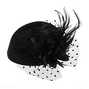 Vintage Fascinators Hats 50s Flower Feather Dress Hat Tea Party Cocktail Veil Pillbox Headwear with Clips for Women (Black)