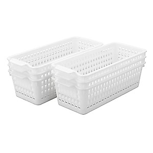 Yarebest 6-Pack White Plastic Storage Basket, Small Storage Bins
