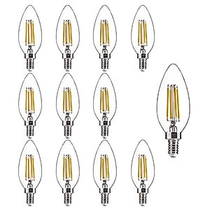 ALAMPEVER Chandelier Light Bulbs,E12 Candelabra Bulb 60 Watt,E12 LED Bulb 2700K Soft White,Candle Light Bulbs 12 Pack