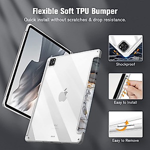 Fintie Hybrid Slim Case for iPad Pro 12.9-inch 6th Generation 2022, [Built-in Pencil Holder] Shockproof Cover w/Clear Transparent Back Shell, Also Fit iPad Pro 12.9" 5th/4th/3rd Gen, Cloudy Marble