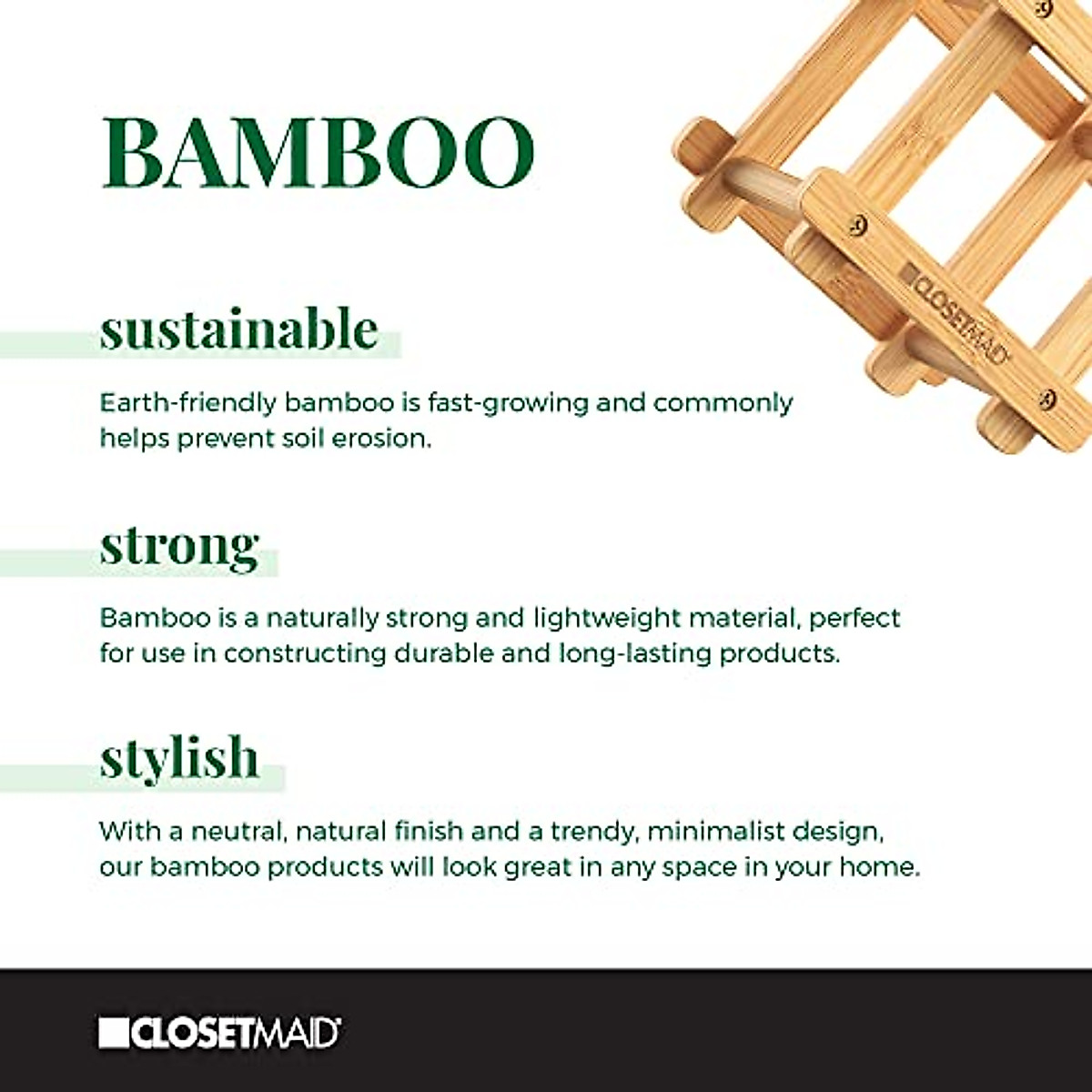 ClosetMaid Laundry Hamper Basket, Foldable with Lid, Two Compartments, Bamboo Handle, Portable, Collapsible Design, Freestanding, Beige