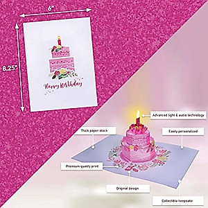 100 Greetings Birthday LIGHTS & MUSIC Pink Cake Card – Plays Hit Song JUST THE WAY YOU ARE – Pop Up Birthday Card for Wife, Girlfriend, Mom - Pop Up Birthday Cards for Women – Musical Birthday Cards