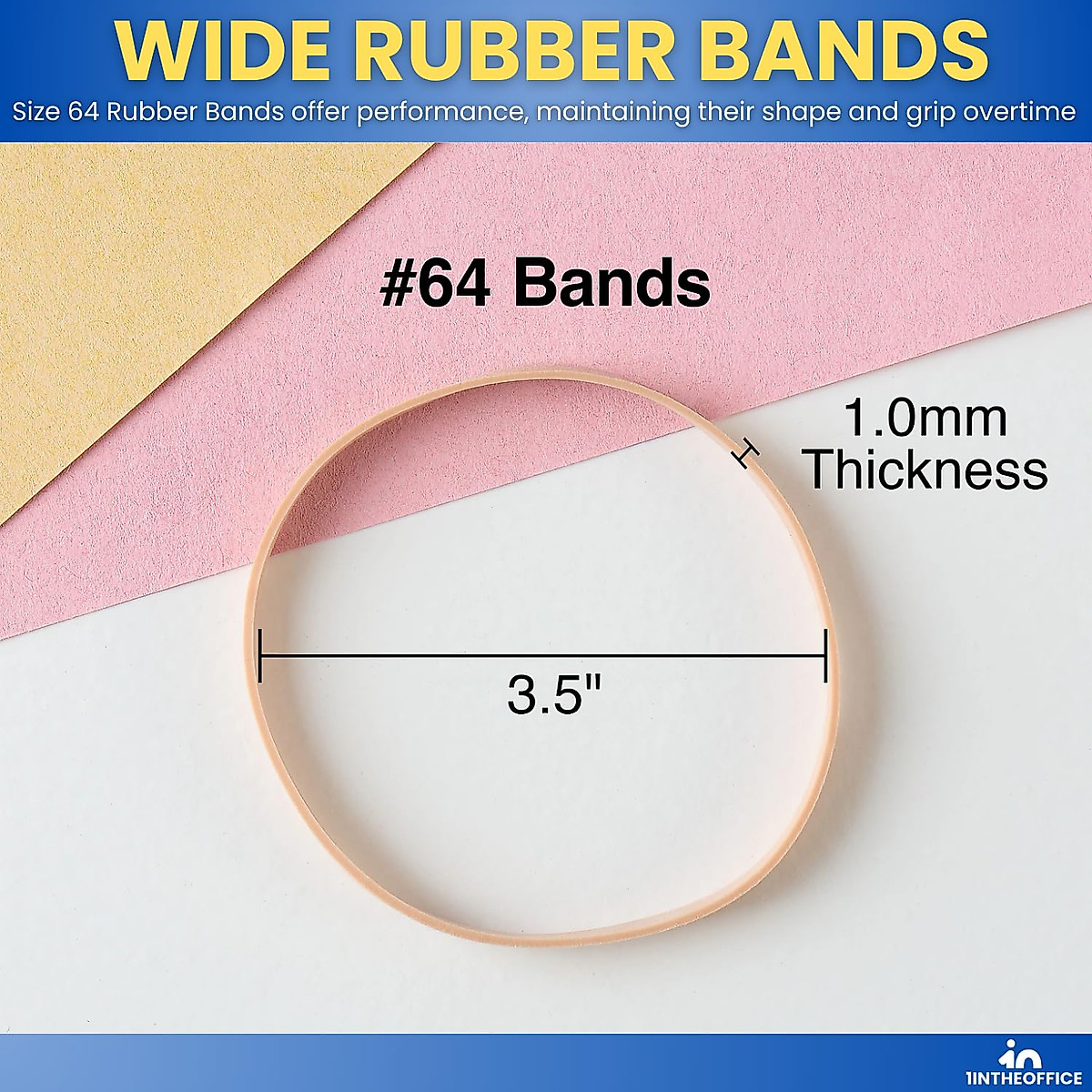 1InTheOffice Rubber Bands #64, Thick Rubber Bands, Heavy Duty Rubber Bands, Beige, Size 64, 380Pack