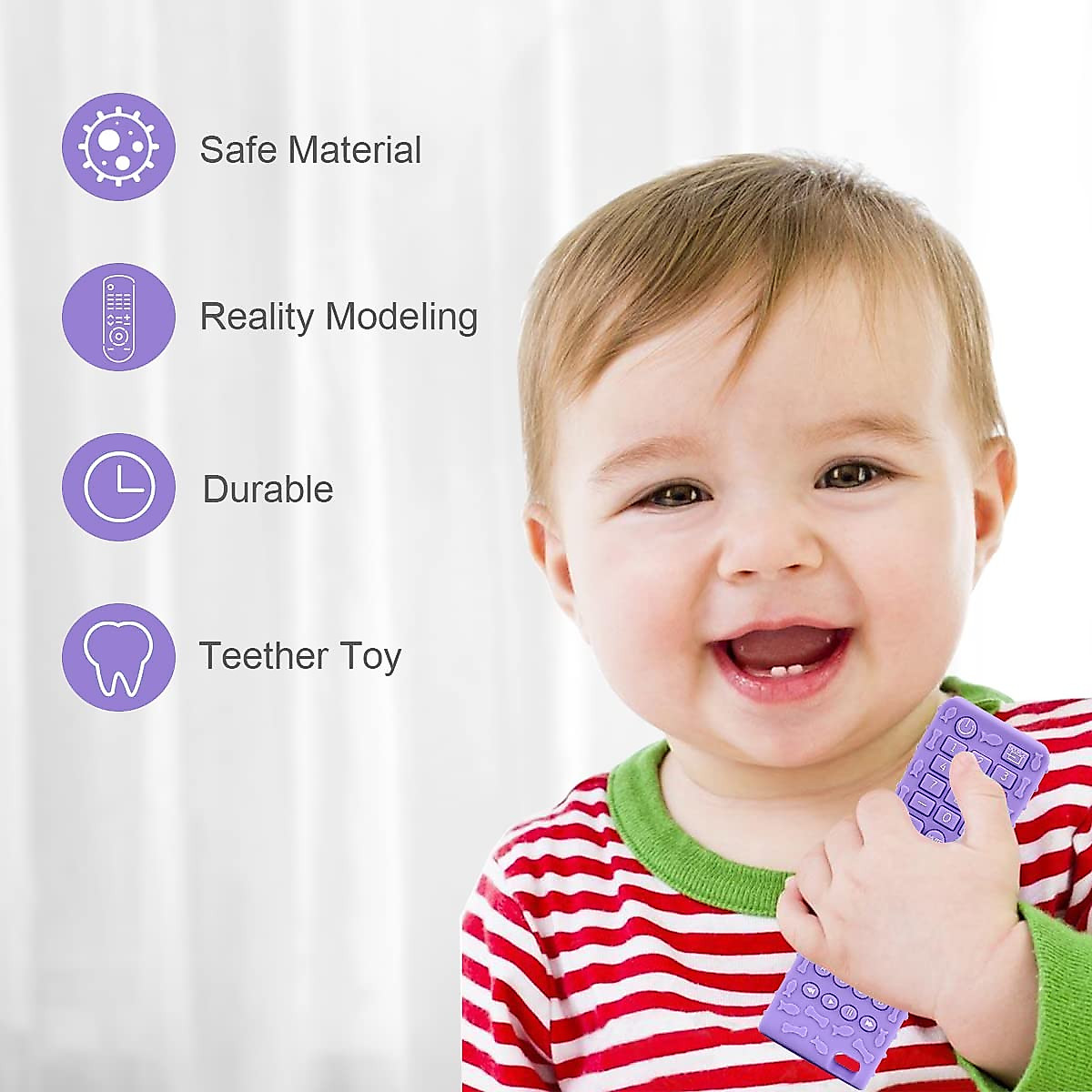 2PCS Baby Soft Silicone Teething Toys, Baby Chew Teether with Texture, Early Educational TV Remote Control Style Toy to Learning Shape, Color and Sensory Development for 3 Months+ Toddlers