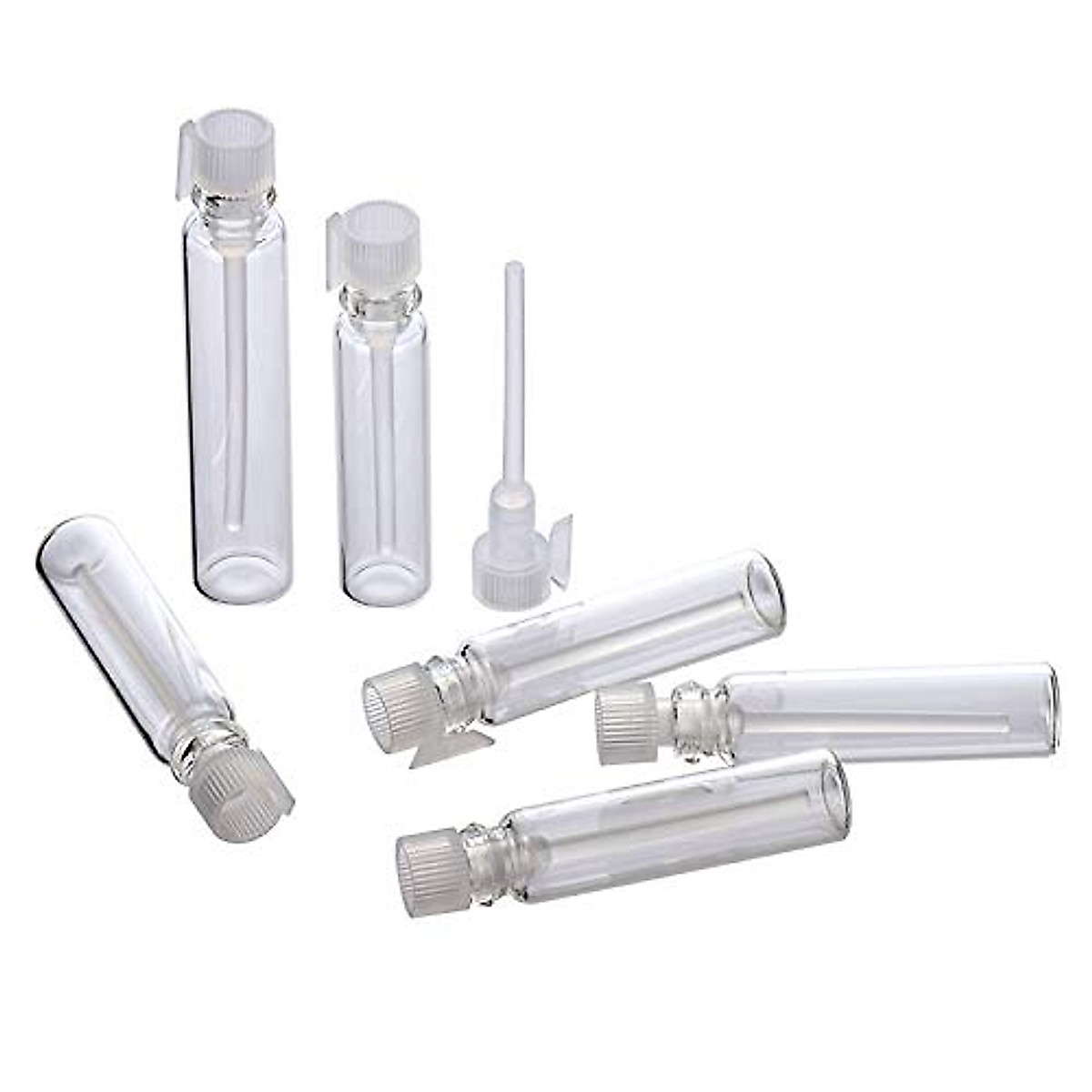 120Pcs 1Ml Mini Cute Empty Glass Perfume Essential Oils Sample Vials with White Plastic Rod Caps Glass Vials Sample Dropper Bottle for Essential Oils Aromatherapy (120Pcs 1Ml White Plastic Rod)