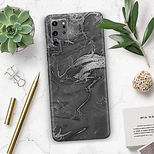DesignSkinz Black & Silver Marble Swirl V7 Protective Vinyl Decal Wrap Skin Cover Compatible with The Samsung Galaxy S20 (Screen Trim & Back Glass Skin)