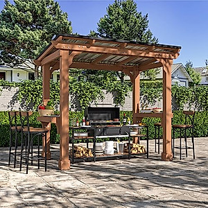 VEIKOU 8’x5’ Grill Gazebo, Patio Gazebo with Hardtop Metal Roof, Rainwater Drainage, Wood Frame, BBQ Gazebo for Barbecue, Backyard, Garden, Rustic