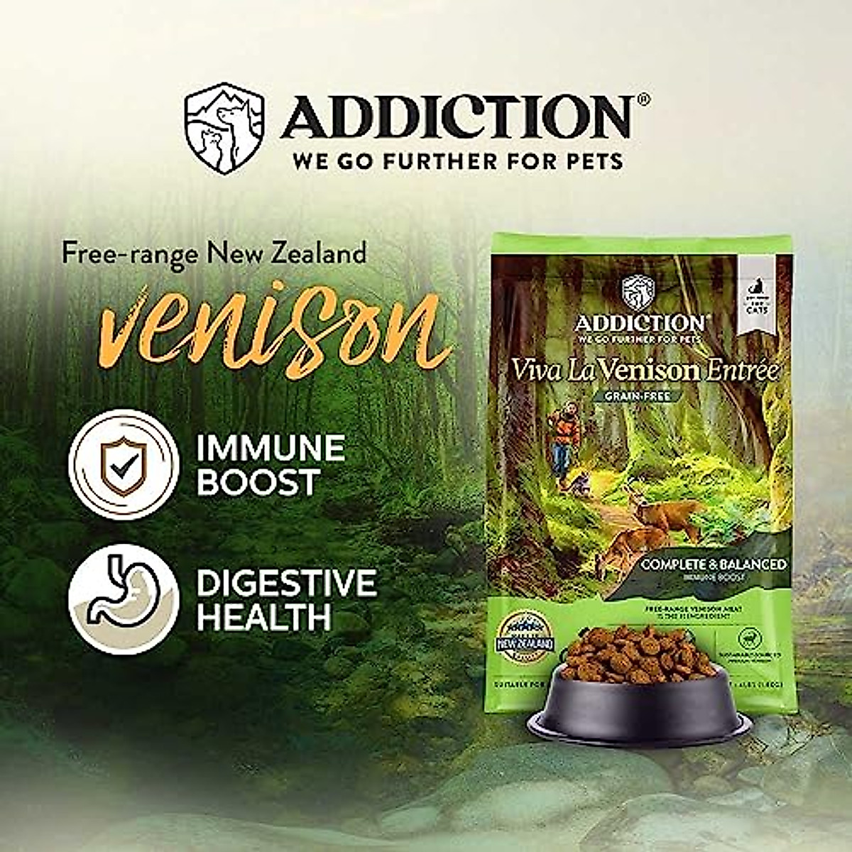 Addiction Viva Venison Cat Grain Free Dry Cat Food Novel High Protein Recipe Crafted in New Zealand 4lb