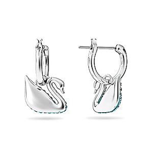 Swarovski Iconic Swan Collection Women's Pierced Earrings, Set of Blue and White Crystal Hoops with Rhodium Plating