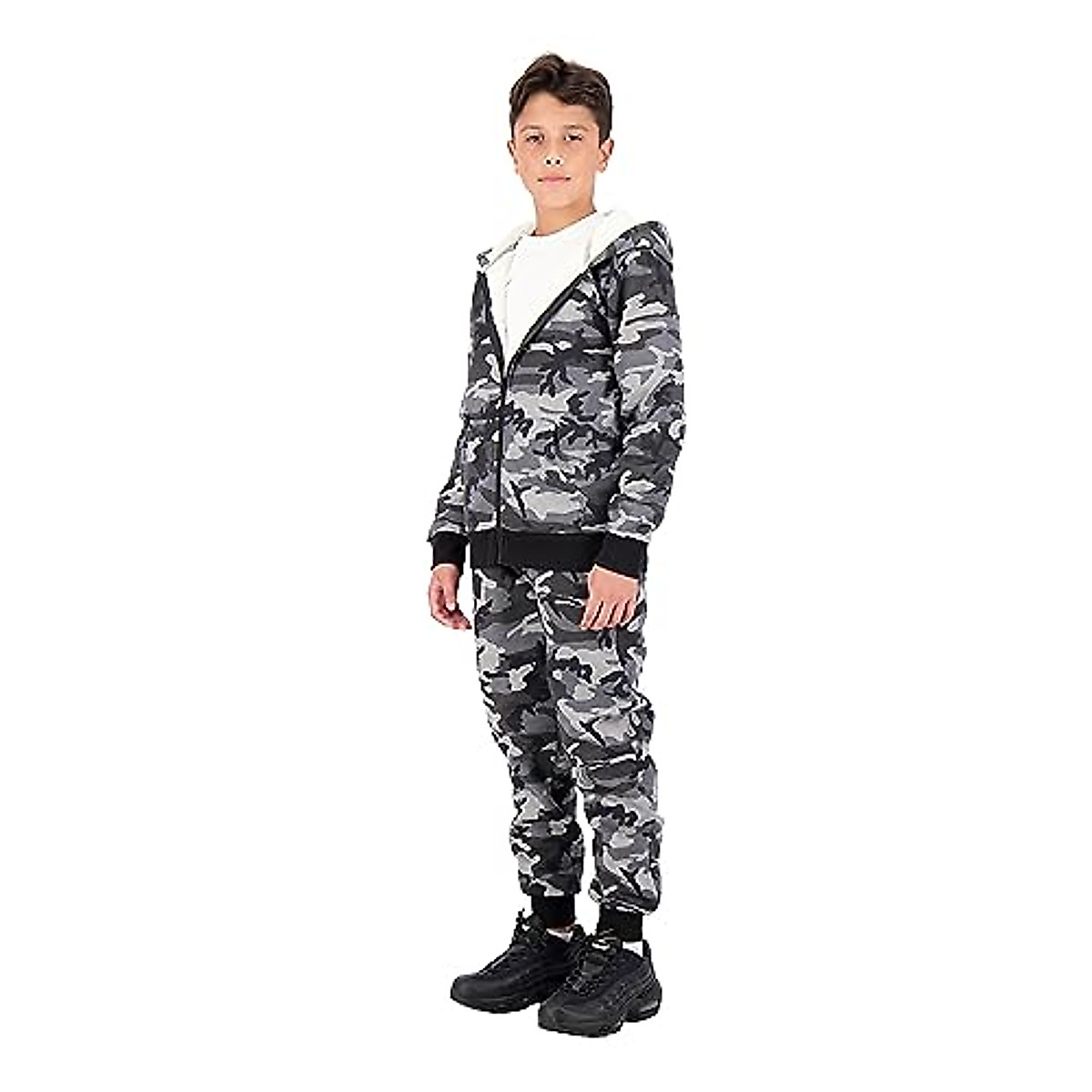 TONY HAWK Boys Hoodie and Jogger Set | Fleece Sherpa Lined Hooded Sweatshirt and Sweatpants for kids (Black Camo, 7)