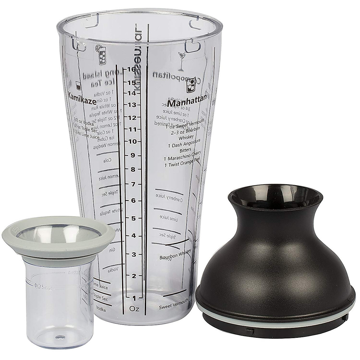 16oz Large Cocktail Shaker Bar Set - Includes Measuring Jigger, Strainer, 6 Printed Mixed Drink Recipe Measurements on Bottle - Bartender Kit for Mojitos, Martinis & More - Great for St. Patricks Day