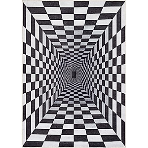 Well Woven Warp Hole Black & White 3D Vortex Optical Illusion 3'3" x 5' Bottomless Hole Area Rug