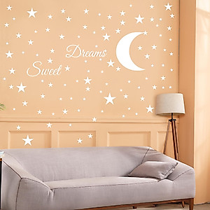 Stars and Moon Wall Decal with Sweet Dreams Quotes Wall Stickers Star Decals for Walls Nursery Wall Decal, White Vinyl Wall Moon Stars Removable Peel and Stick Wallpaper for Kids Girls Boys Bedroom