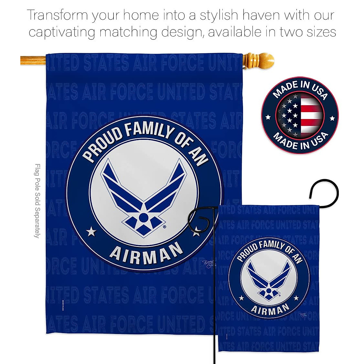 Proud Family Airman Garden Flag - Armed Forces Air Force USAF United State American Military Veteran Retire Official - House Decoration Banner Small Yard Gift Double-Sided Made In USA 13 X 18.5
