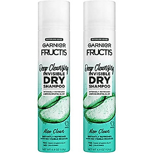 Garnier Fructis Deep Cleansing Invisible Dry Shampoo, Powered by Rice Starch and Clay to Instantly Refresh Hair, No Visible Residues, Aloe Clean, 4.4 oz, 2 Count