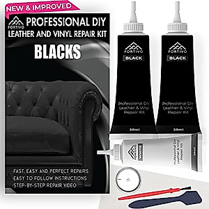 FORTIVO Leather and Vinyl Repair Kit Black, Black Leather Repair Kit, Leather Repair Kit for Car Seat, Leather Repair Kit for Furniture, Leather Paint, Leather Scratch Repair, Leather Couch Repair Kit