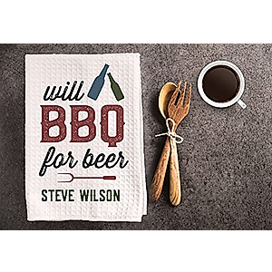 Personalized BBQ for Beer Grilling Towel | Custom Waffle Weave Dish Towel | Personalized Kitchen Towel | Men Grilling Gift | Personalized Dish Towel | Barbecue Gift | Men's Kitchen Gift