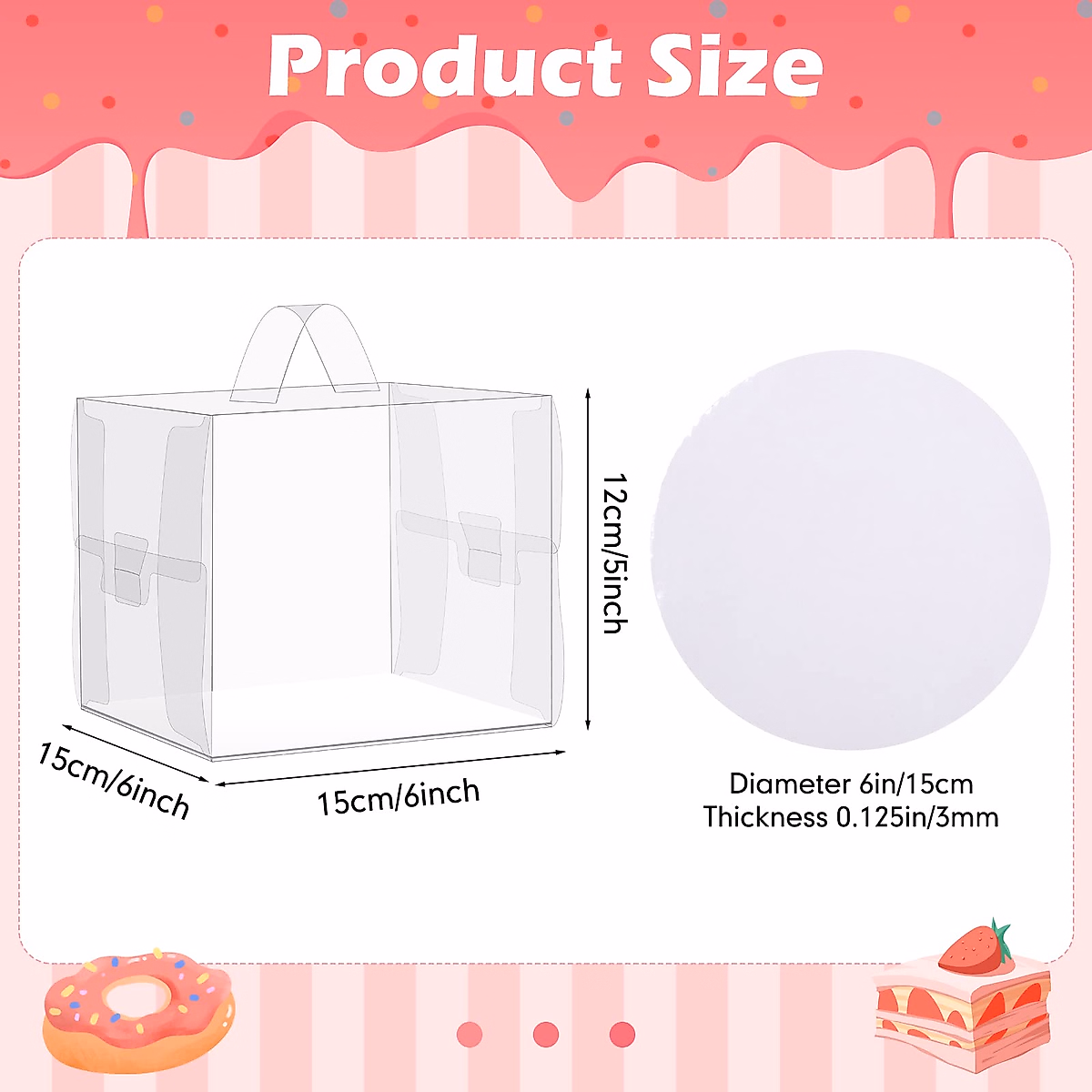 50 Pcs Clear Cake Boxes and 50 Pcs 6 Inch Round White Cake Boards 6x6x5inch Transparent Bakery Boxes with Boards Plastic Cake Carrier with Lid and Handle for Wedding Birthday Baby Shower Party Favor