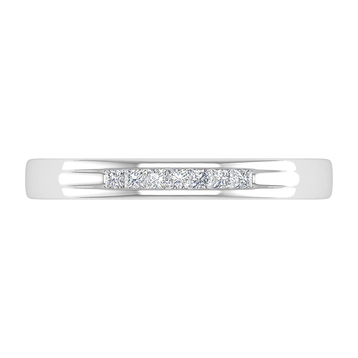 FINEROCK 1/10 Carat Channel Set Diamond Wedding Anniversary Ring in 14K White Gold (Ring Size 9.25) (I1-I2 Clarity)