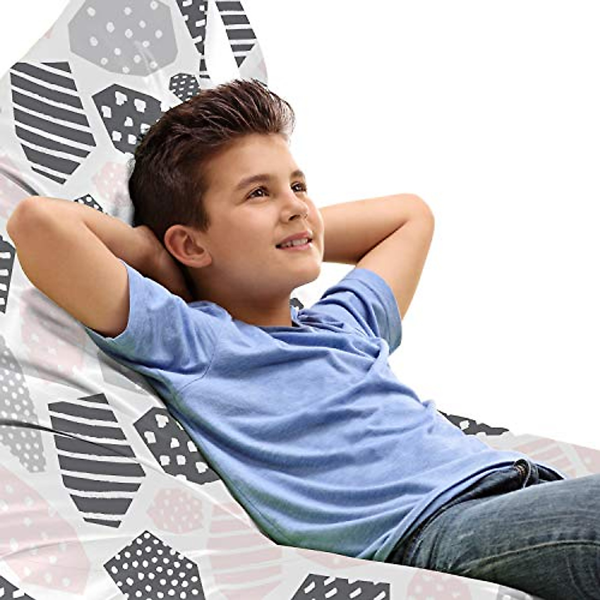 Lunarable Blush Pink Lounger Chair Bag, Pastel Colored Shapes Randomly Motifs Stripes Dots on Plain Backdrop, High Capacity Storage with Handle Container, Lounger Size, White Blush Pale Grey