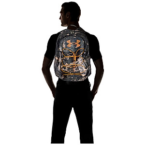 Under Armour Kids' Hustle Mesh Backpack, (310) Baroque Green / / Blaze Orange, One Size Fits Most