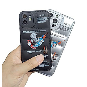 Ins Off Sports Shoes Brand Puffer Phone Case Compatible with iPhone 13 Pro 6.1 inch, Sneakers Ins White Label Pattern Graphics Soft Silicone Full Body Shockproof Protective Phone Case, Black