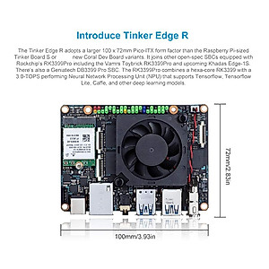 Tinker Edge R SBC Rockchip RK3399Pro Mini Motherboard with 4G RAM 2GB Rockchip NPU 16GB eMMC 3TOPS (Pro Version 6GB+16GB)