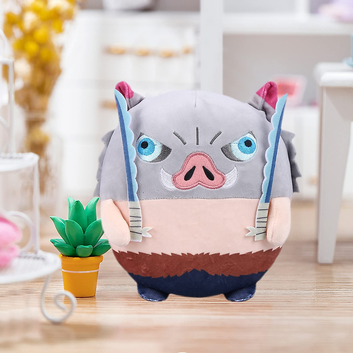 ZIFUNMUR Anime Plush Doll Toy Tanjirou Nezuko Stuffed Plushie Figures Keychain Decoration Kids Gifts Halloween Cosplay Props (Hashibira Inosuke, 20cm/7.87inch)