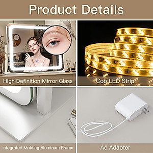 FENNIO Vanity Mirror with Lights 22''x19'' Makeup Mirror with Lights,Vanity Mirror Touch Screen with 3-Color Lighting,Dimmable,for Vanity Desk Tabletop