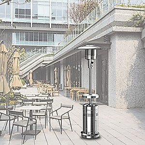 ROMONICA 48000BTU outdoor garden Silvery heater high vertical hammer facing garden outdoor heater propane vertical, with wheels and LED table, stainless steel - 6 set