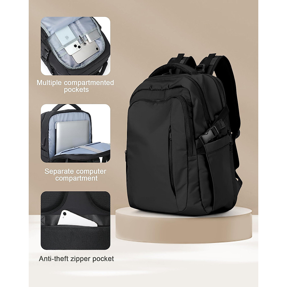 suwasp Large Travel Backpack for Women Men Airline Approved Carry On Personal Item Backpack Bag Frontier Airlines Personal Item Bag Flight Approved Luggage Backpack - Black