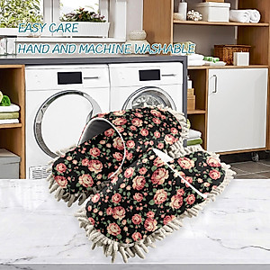 FLildon Microfiber Cleaning Slippers Blooming Roses Washable Mop Shoes Slipper for Men/Women House Floor Dust Cleaner, Size L
