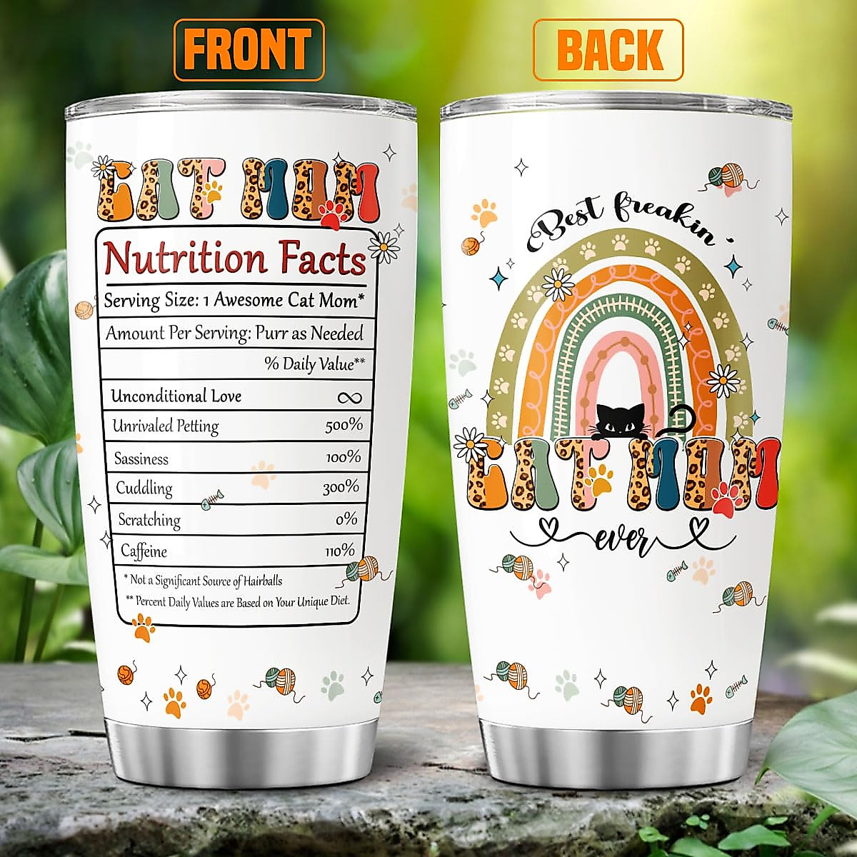 JENOIS Cat Mom Nutrition Facts, Tumbler 20 Oz With Lid And Straw, Tumblers For Funny Mama Cups Best Day Coffee Mother Ever Women Mothers Handle Insulated, Mom Gifts