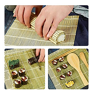 ISSEVE Sushi Making Kit, Bamboo Sushi Mat, All In One Sushi Bazooka Maker with Bamboo Mats, Bamboo Chopsticks, Paddle, Spreader, Sushi Knife, DIY Sushi Roller Machine