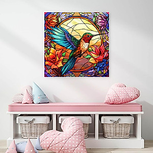 Hummingbird Diamond Painting Kits for Adults - Stained Glass Diamond Art Kits for Adults Beginner, DIY Full Drill Diamond Dots Paintings with Diamonds 5D Gem Art and Crafts Home Wall Decor 14x14inch