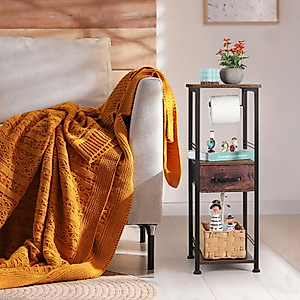 Bathroom Storage Cabinet Freestanding Toilet Paper Storage Cabinet with Sliding Storage Drawer Farmhouse Small Bathroom Shelf for Living Room, Bathroom, Bedroom, Hallway, Rustic Brown