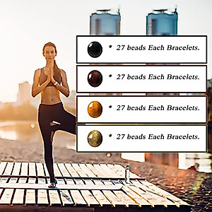 Eigso 4 Pcs 8mm Wood Beads Bracelets for Women and Men Mala Prayer Meditation Wrist Bracelet Elastic 7-7.5" Adjustable